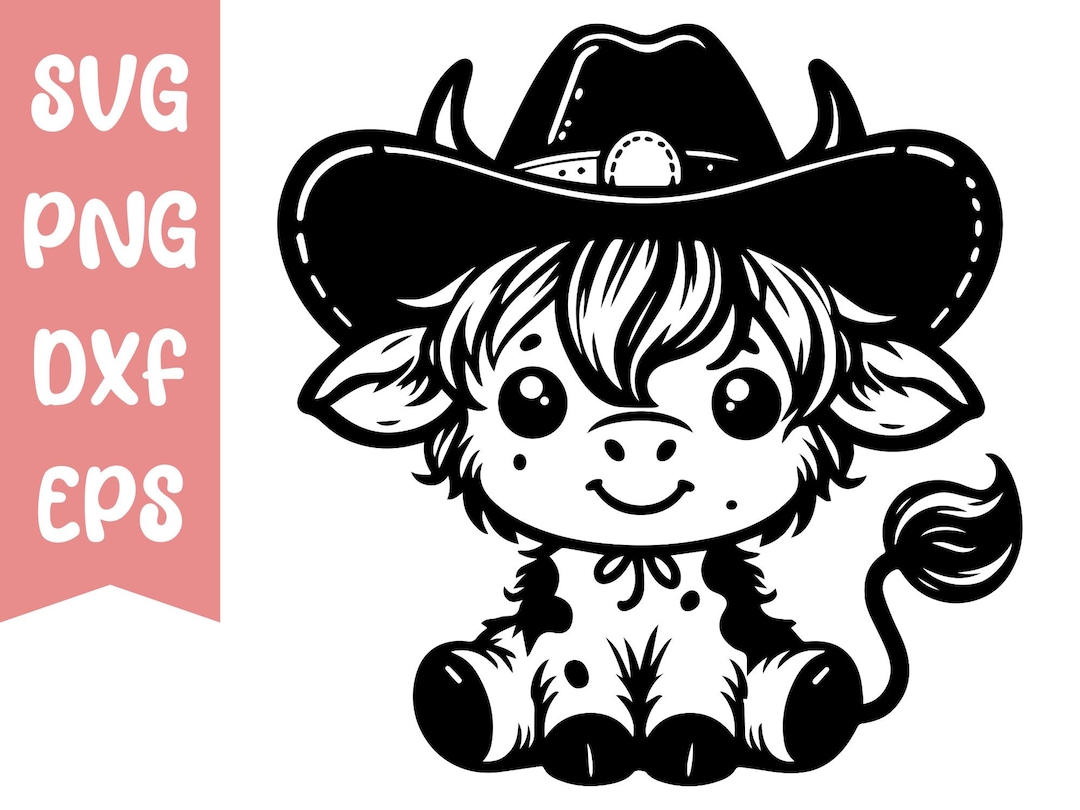 Cute Baby Cow Svg, Highland Cow Boy Hat Design, Flower Cow Svg, Baby ...