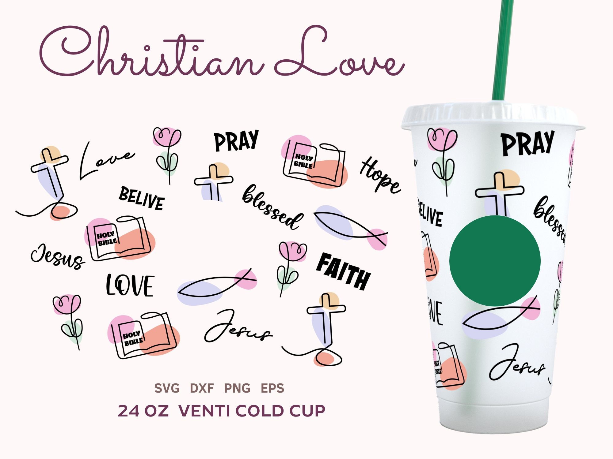 Bible Quote SVG Cold Cup 24 Oz Wrap Cold Cup Jesus Love Svg - Etsy