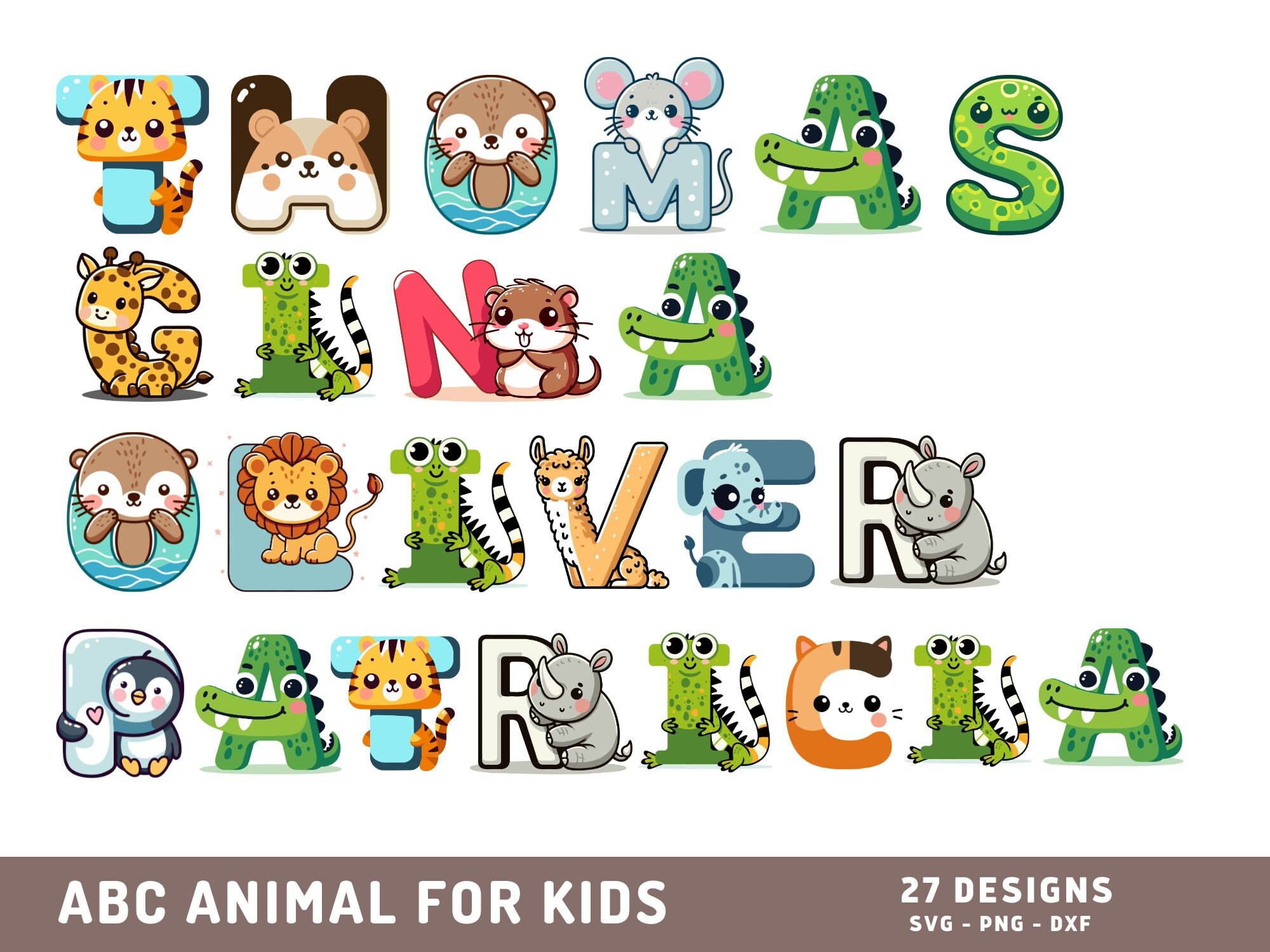 Kids Animal Alphabet SVG, Cute ABC Png, Nursery Animal Letters Clipart ...