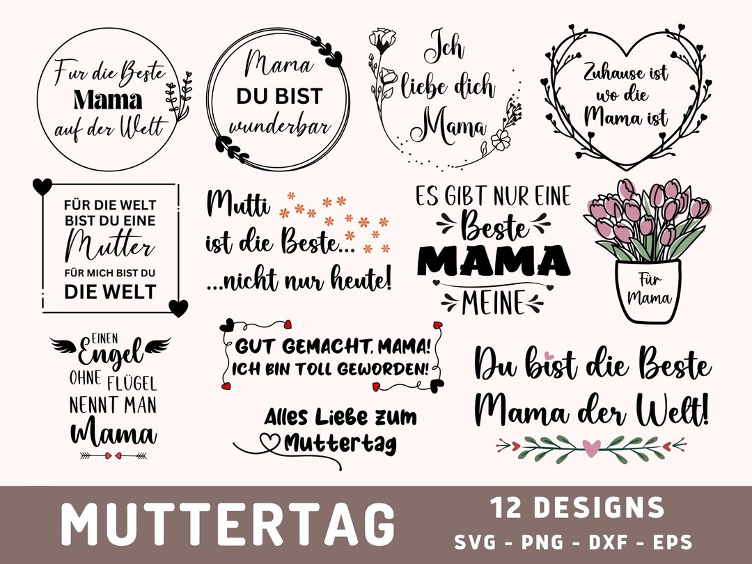 Mama Plotterdatei SVG, Muttertag Sprüche Bundel SVG, Plot Design, Mutti Cricut SVG, Plotterdatei ...