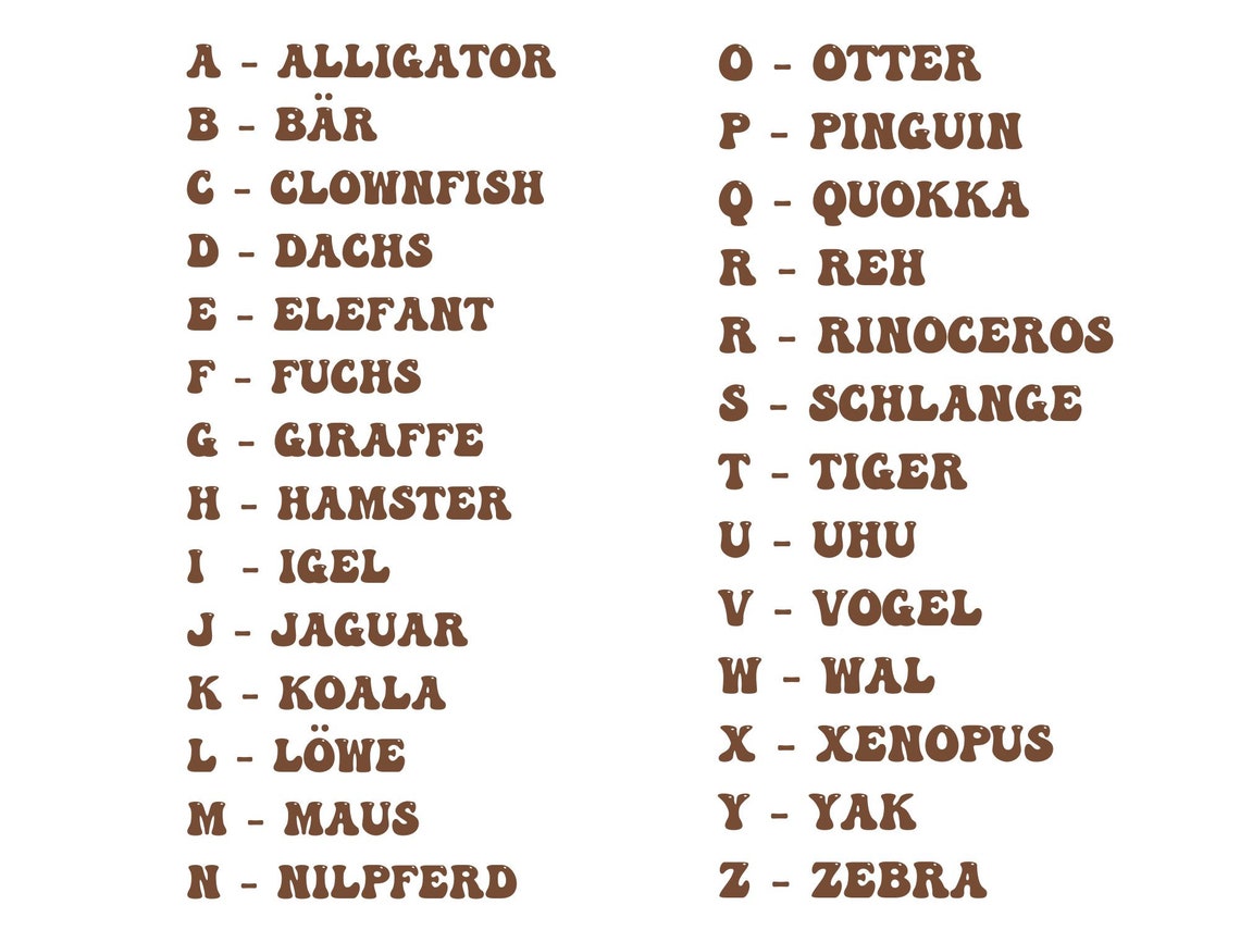 German Kids Animal Alphabet SVG, Plotter ABC Files, Nursery Animal ...