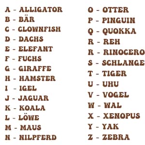 German Kids Animal Alphabet SVG, Plotter ABC Files, Nursery Animal ...