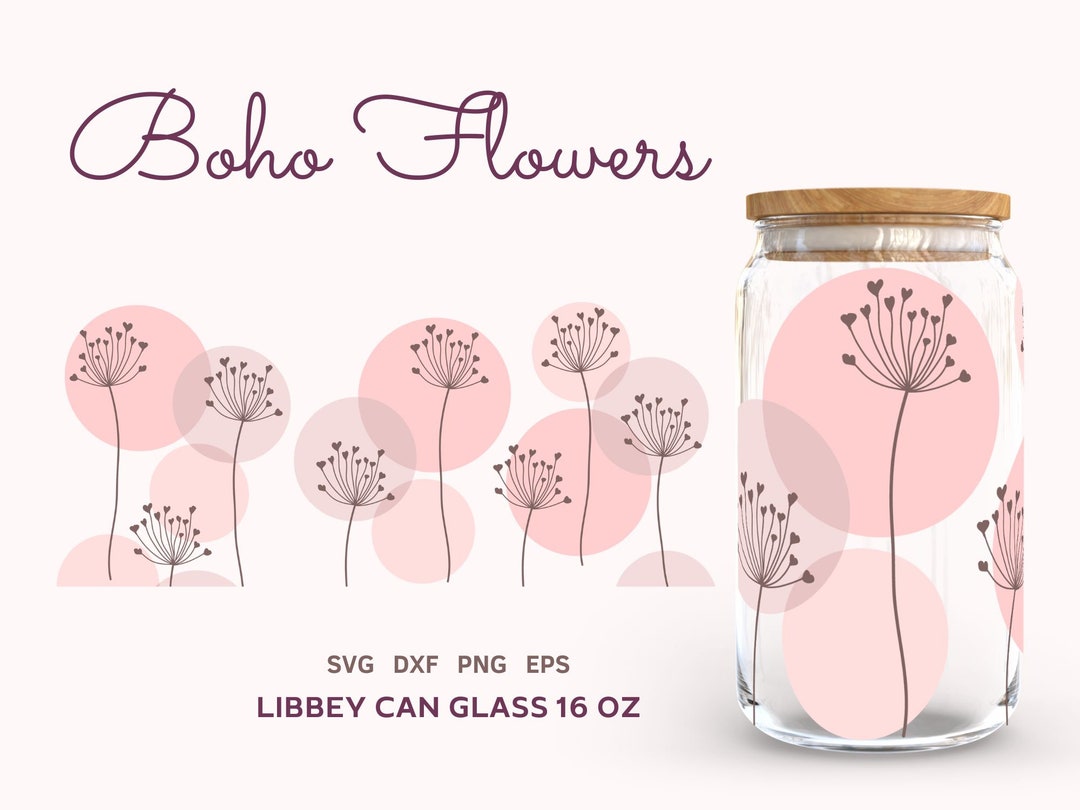 Boho Wildflower SVG for Libbey Can Glass 16 Oz, Abstract Flower File ...