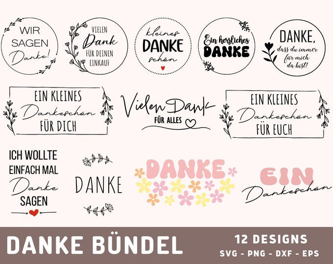 Danke svg Bundle, Danke Design, Deutsches Schriftzug Design, Deutscher ...