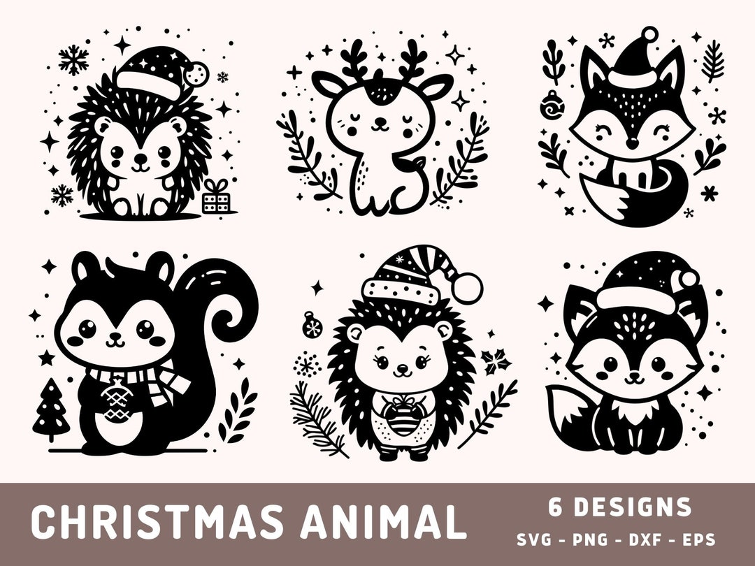 Christmas Woodland Animals SVG, Doodle Winter Ornaments Sublimation ...