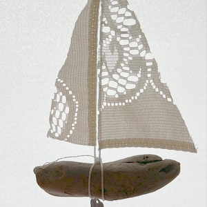Driftwood Sailboats, Hanging Ornaments Lace/nautical Charts/linen Sails ...