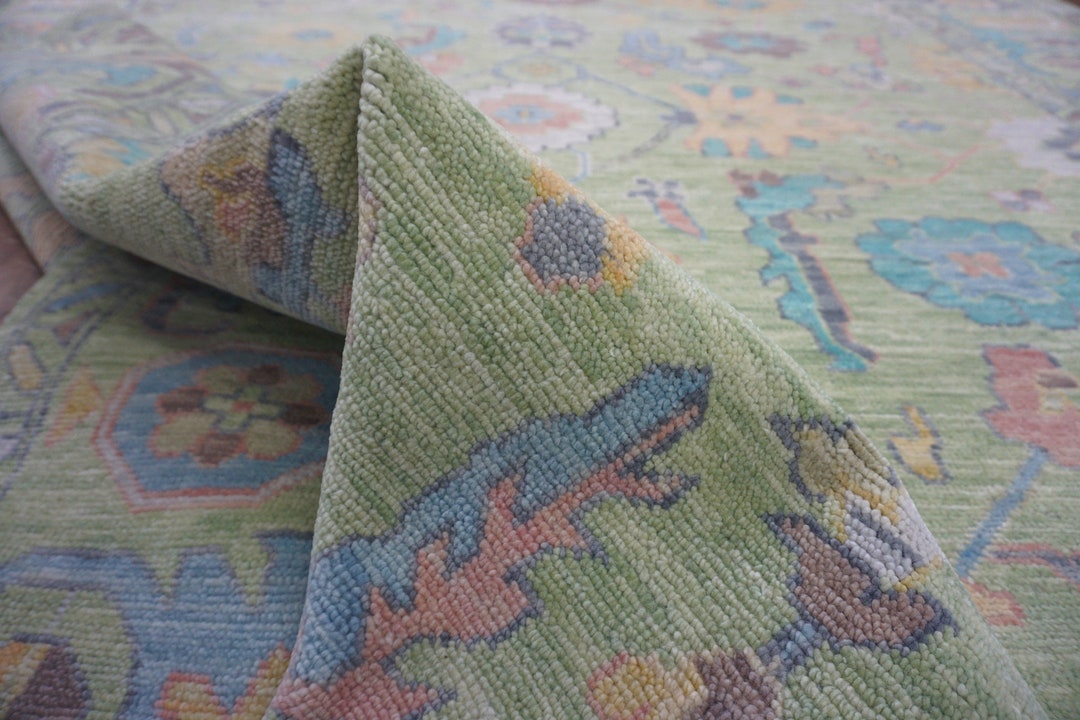 Best 9X12 Oushak Rug Faded Lite Green, Peach, Turkish Rug handmade ...