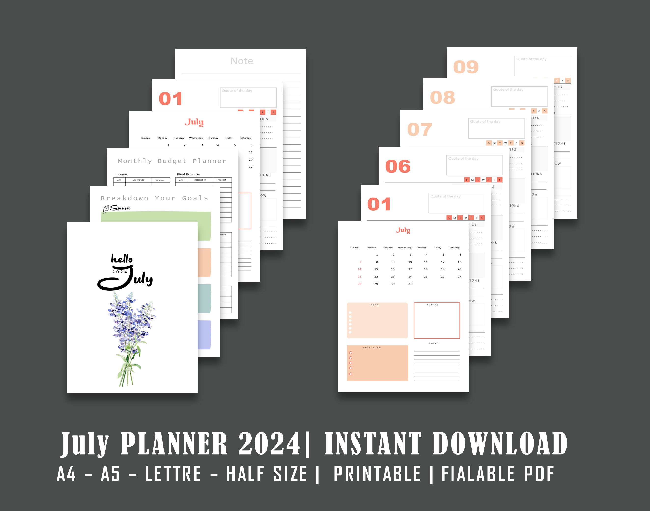July 2024 Calendar, July 2024 Planner Pdf, Printable Monthly Schedule ...