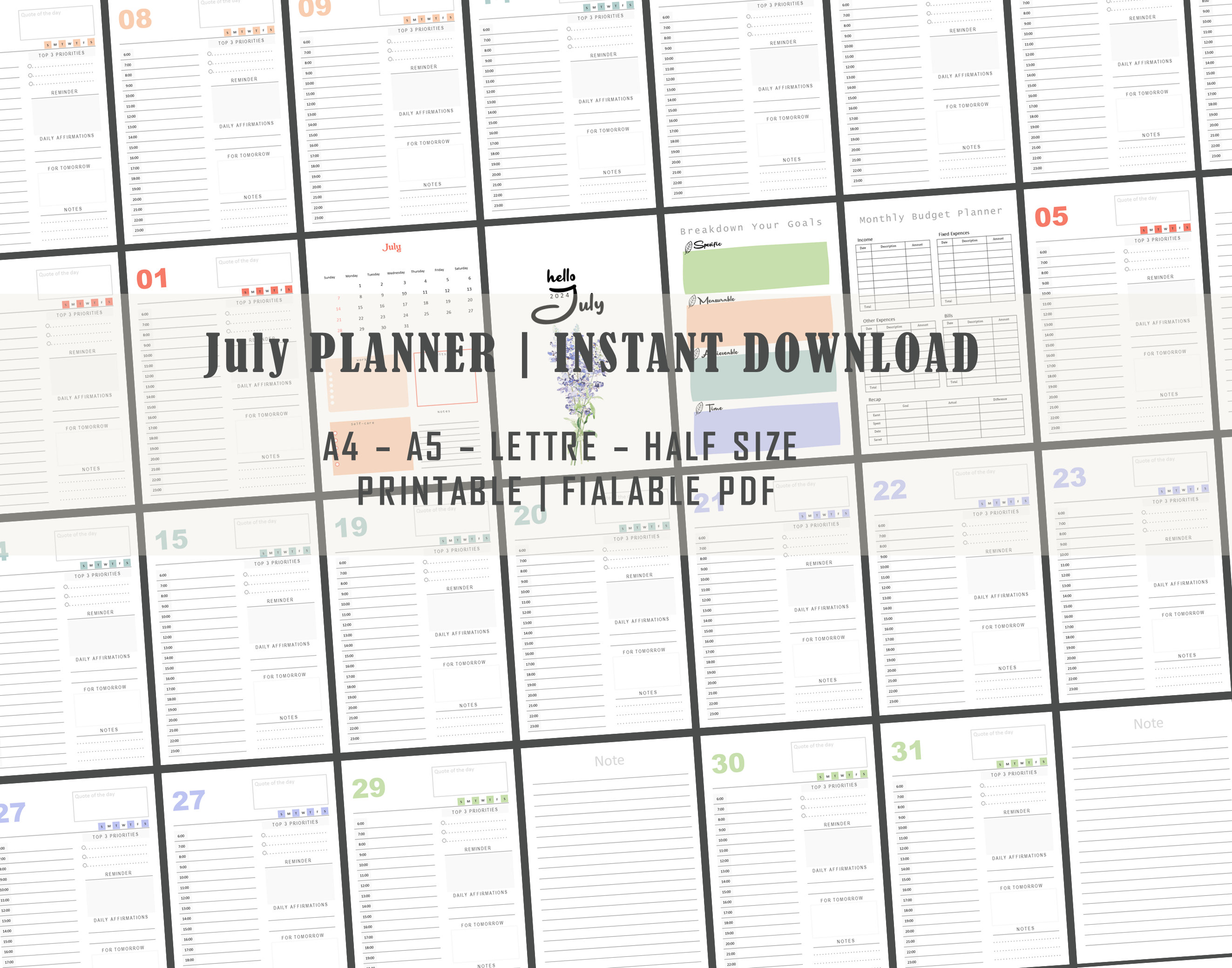 July 2024 Calendar, July 2024 Planner Pdf, Printable Monthly Schedule ...