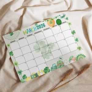 Editable March Calendar 2026, Happy Spring W/ St. Patricks Day Calendra ...