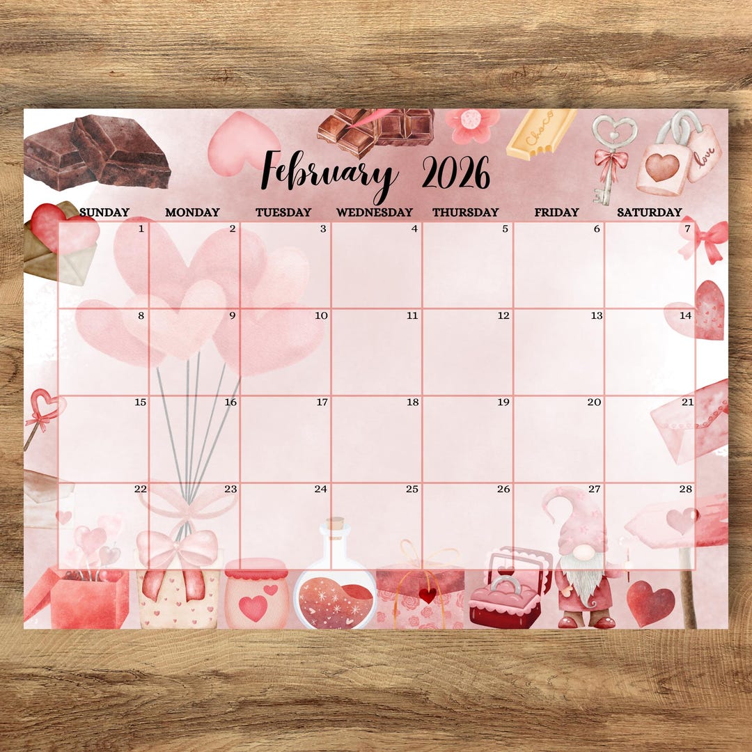 EDITABLE February 2026 Calendar, Sweet Valentine Calendar February 2026 ...