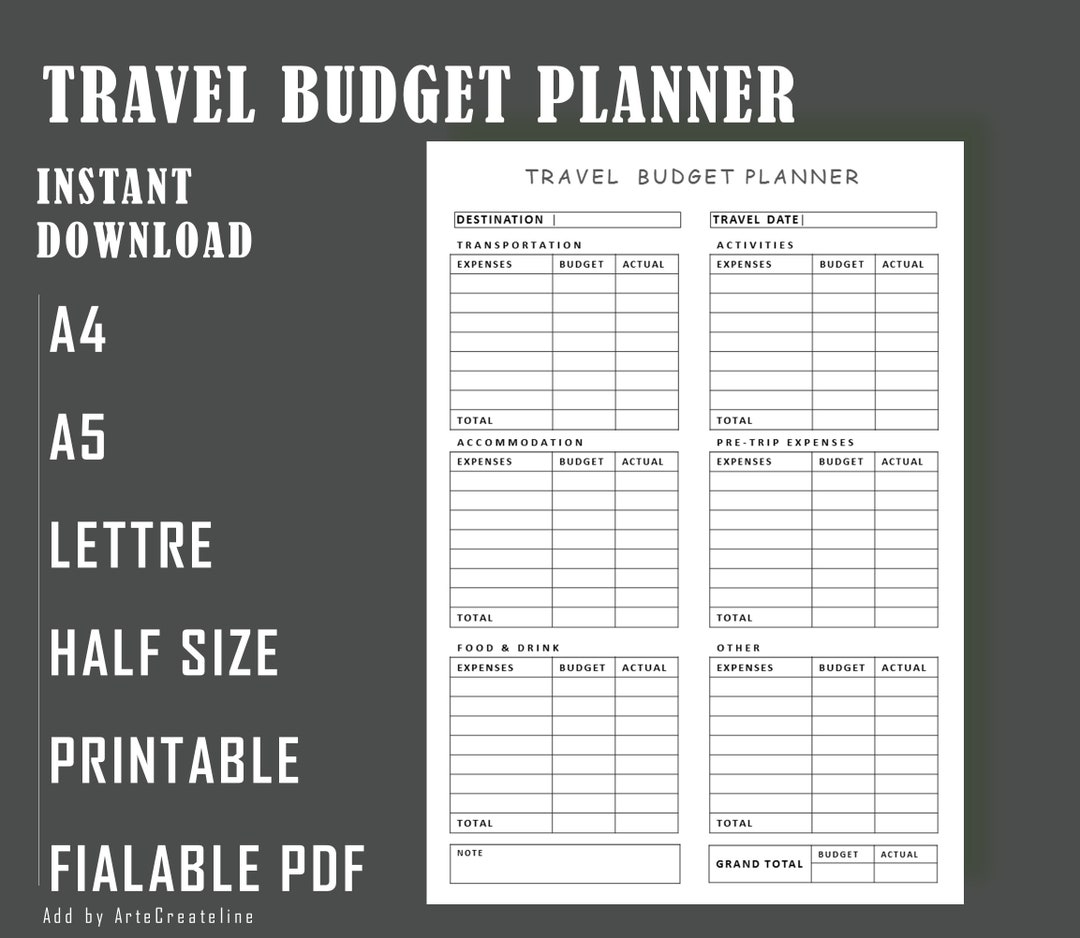 Travel Budget Planner, A4/a5/letter/half Size, Vacation Budget Sheet ...