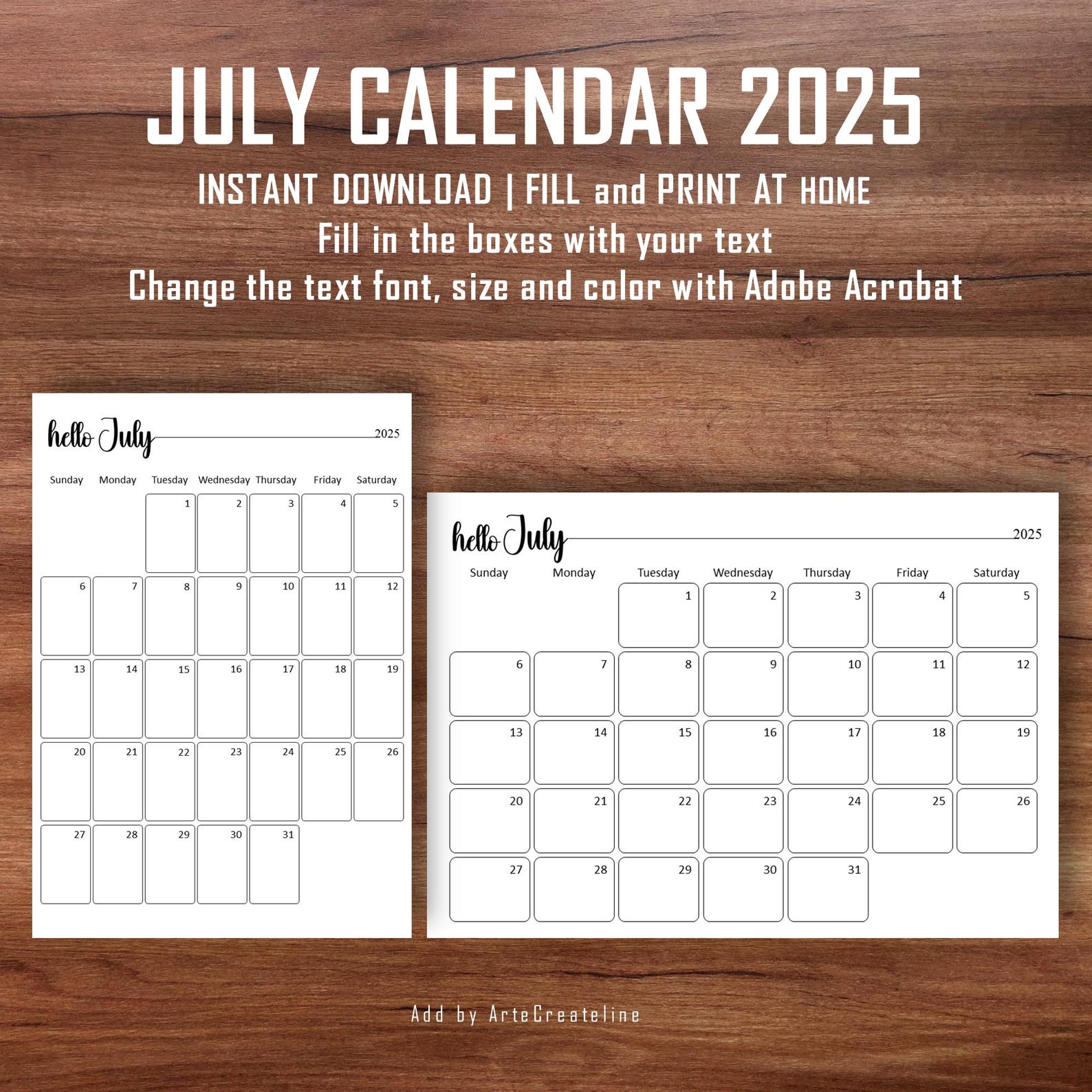 Simple July Calendar 2025, Summer Planner, Monthly Schedule, Homeschool ...