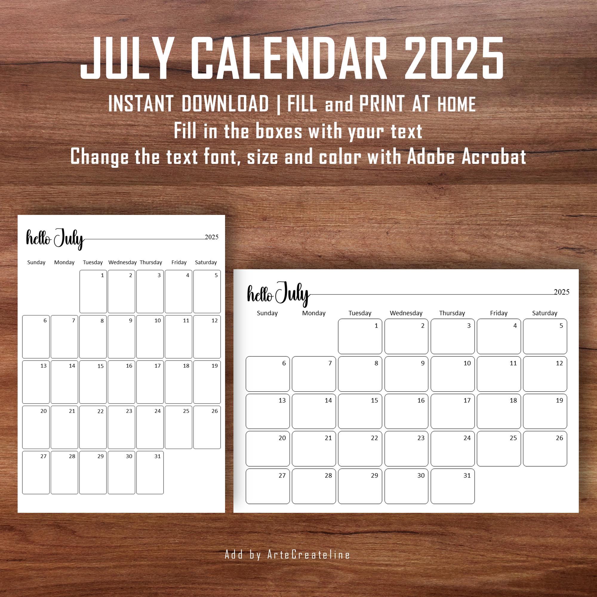 Simple July Calendar 2025, Summer Planner, Monthly Schedule, Homeschool ...