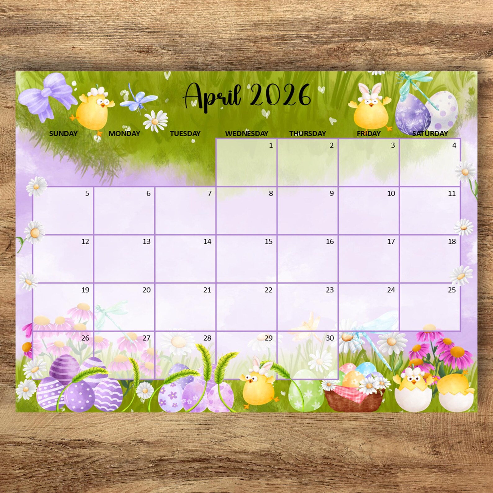 Editable April 2026 Easter Calendar, Happy Spring Colorful Eggs ...