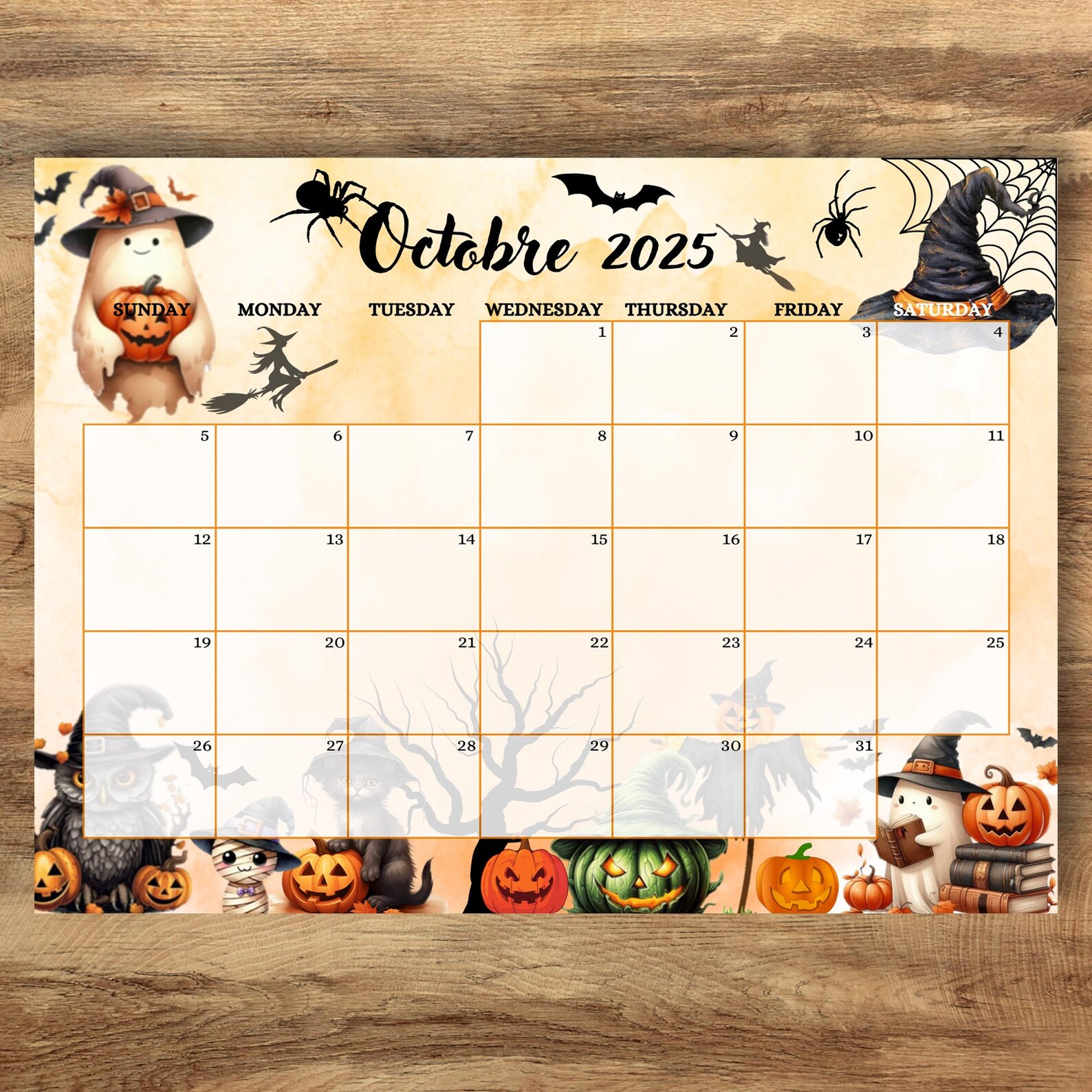 EDITABLE October 2025 Calendar, Cute Spooky Halloween Planner ...