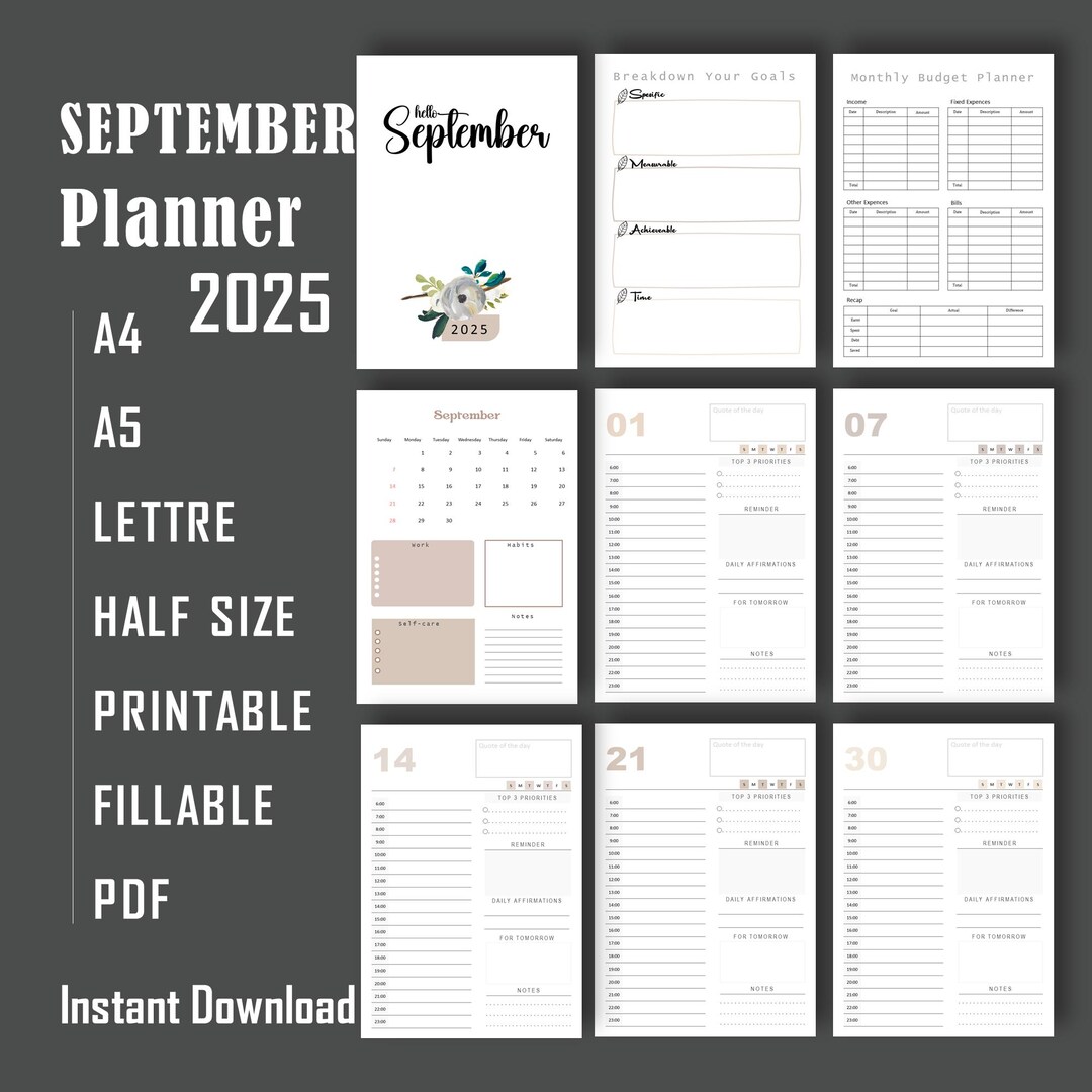 EDITABLE September 2025 Planner Calendar, Printable Monthly Schedule ...
