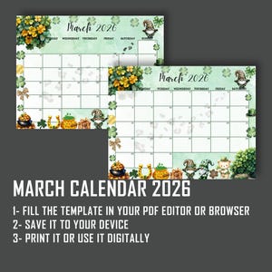 St. Patrick's Day Gnome Calendar, March 2026, Editable Printable ...