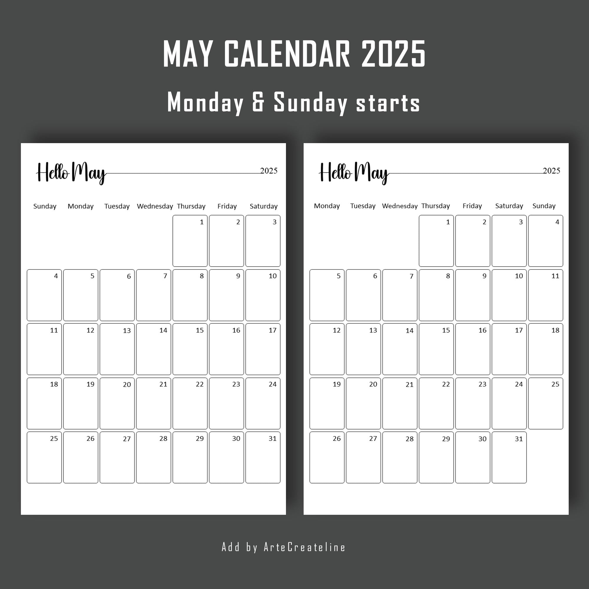 EDITABLE May 2025 Calendar, Printable Fillable May Calendar 2025 ...