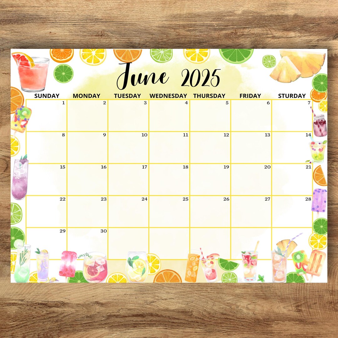 EDITABLE June 2025 Calendar, Cute Summer Calendar Planner, Printable ...