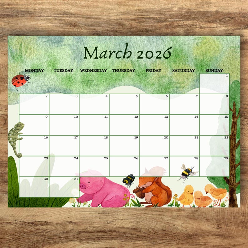 EDITABLE March 2026 Calendar, Beautiful Spring Calendar 2026, Printable ...