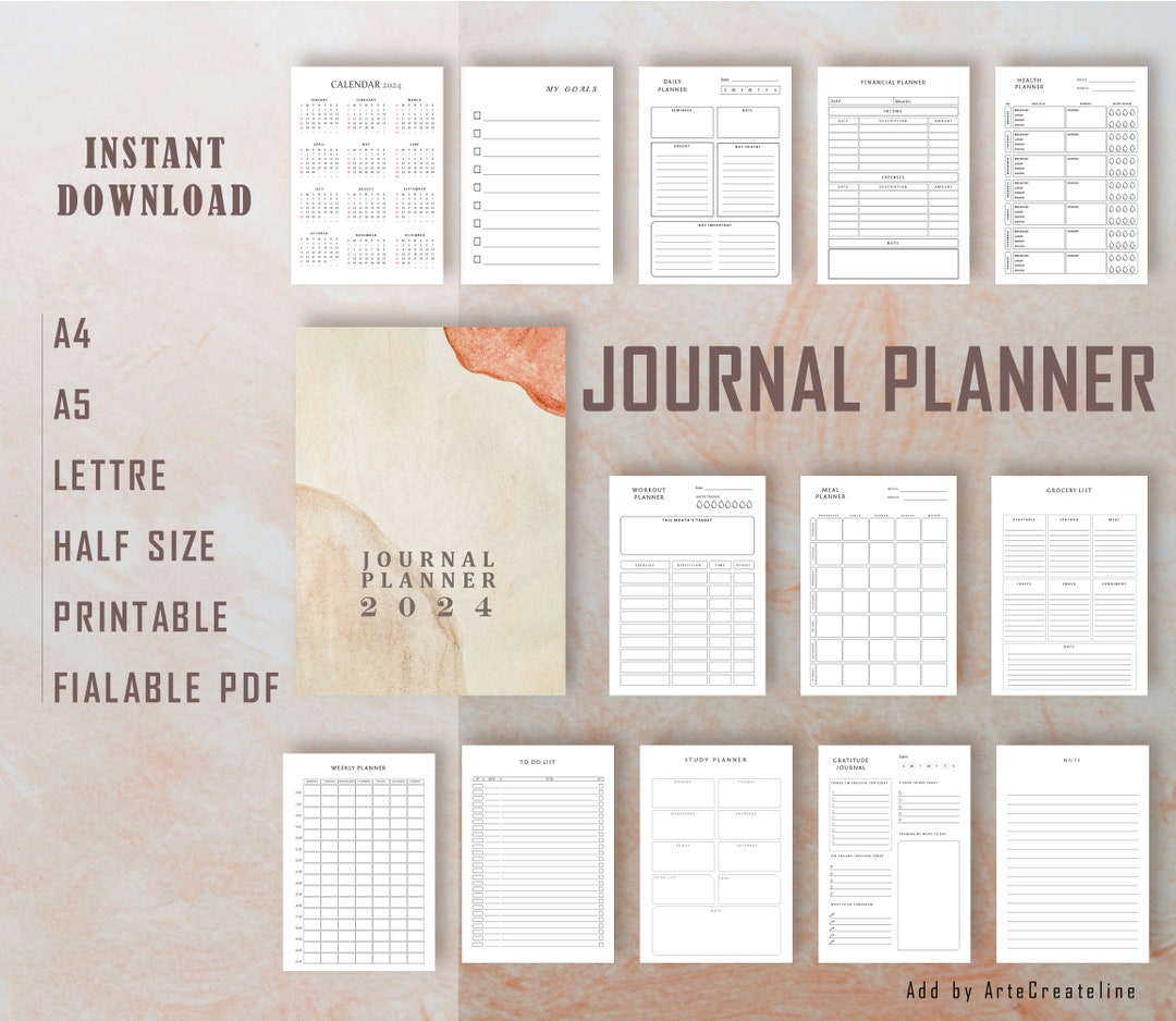 Productivity Journal Planner Printable, Meal Planner, Instant Download ...