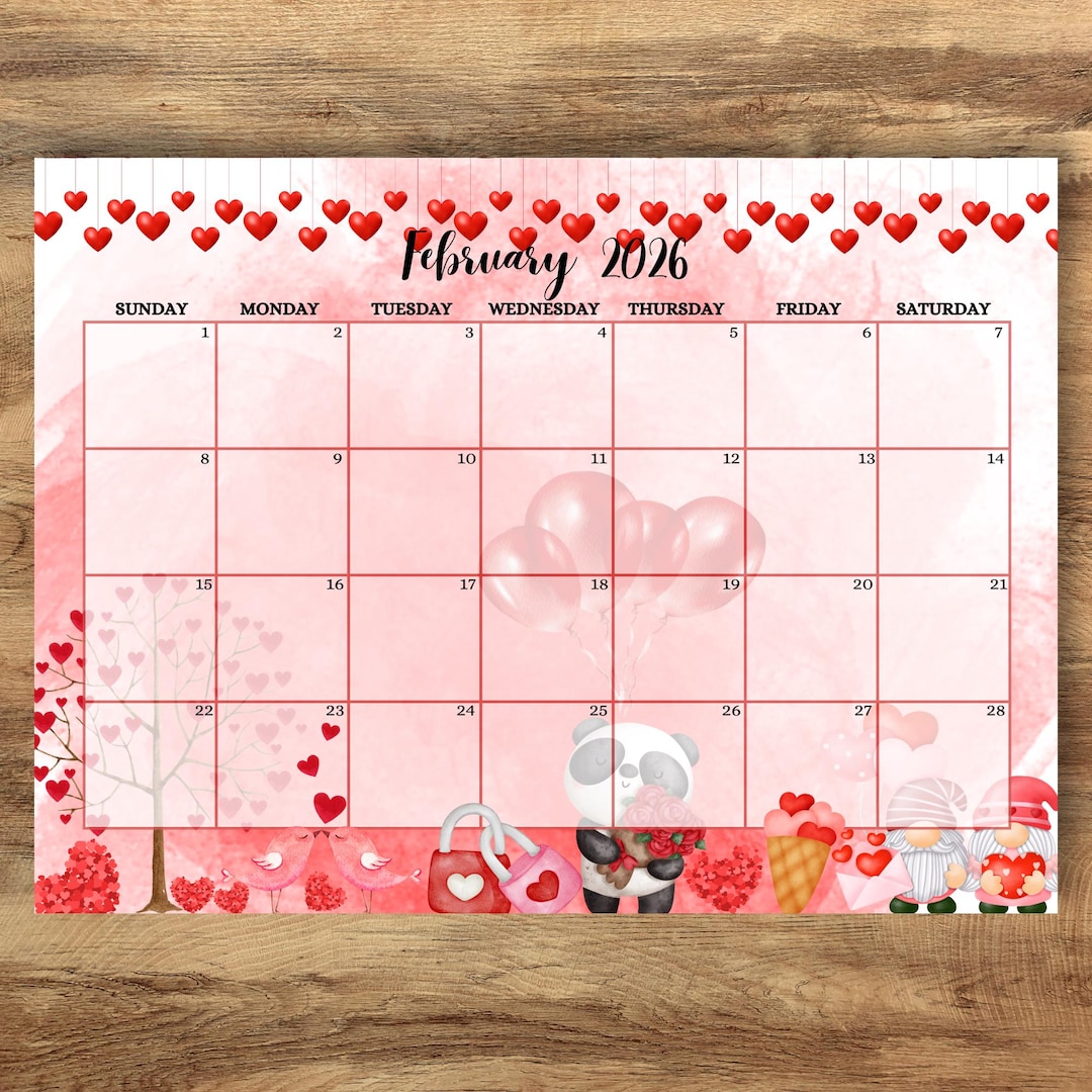 EDITABLE February 2026 Calendar, Cute Gnomes & Bear for February 2026 ...