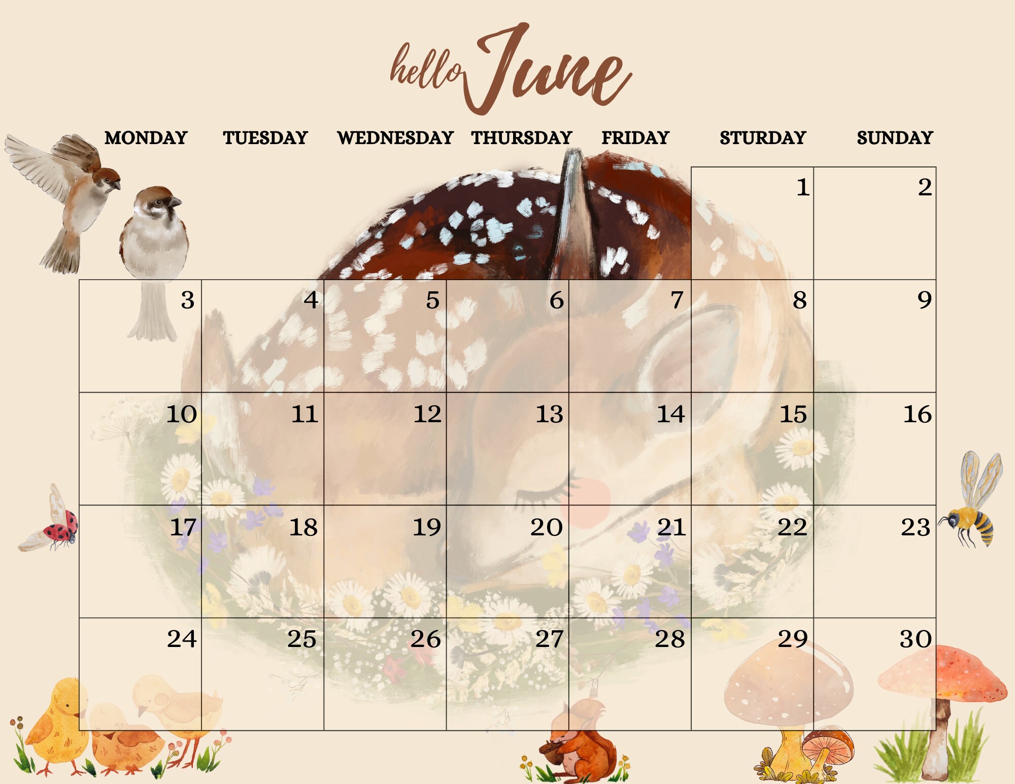 EDITABLE June 2024 Printable Calendar, Summer Planner, Printable ...