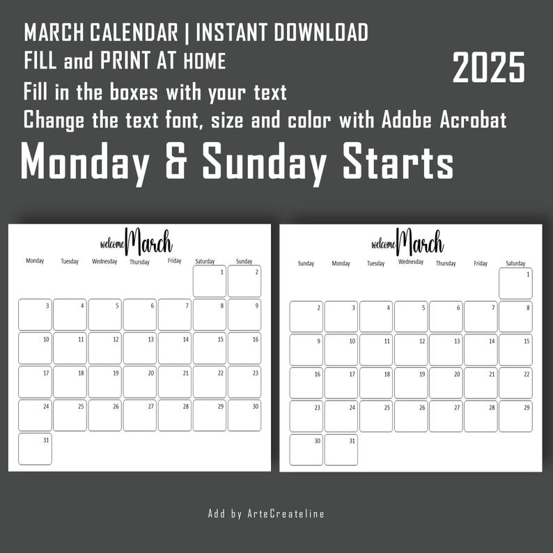 EDITABLE March 2025 Calendar, Printable March Calendar 2025, Classroom ...