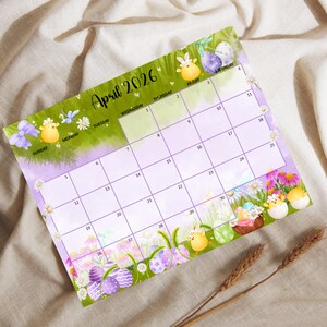 Editable April 2026 Easter Calendar, Happy Spring Colorful Eggs ...