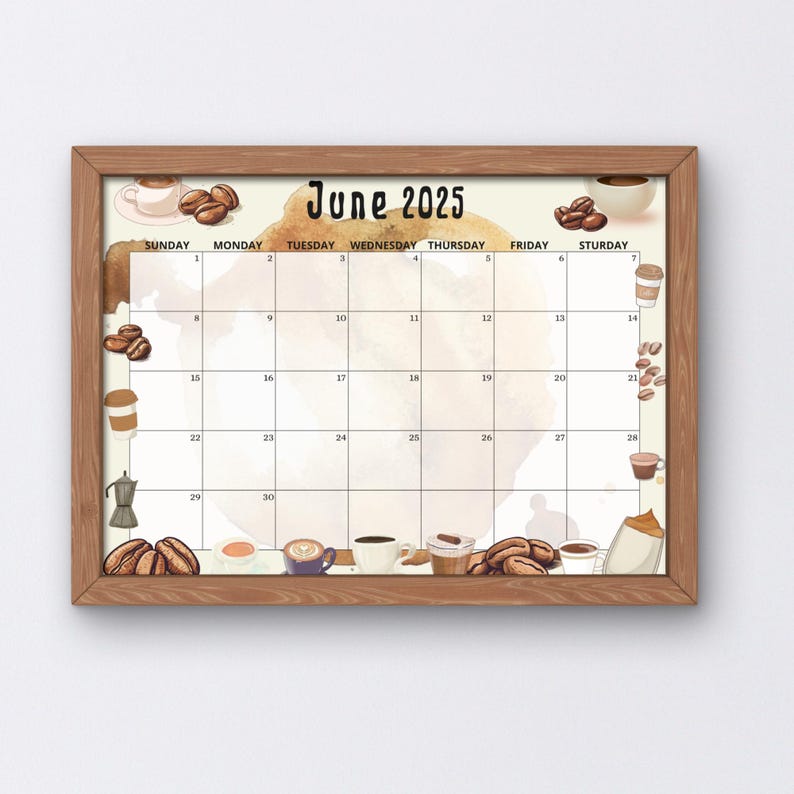 EDITABLE June 2025 Calendar, Cute Summer Planner W/ Coffee, Printable ...