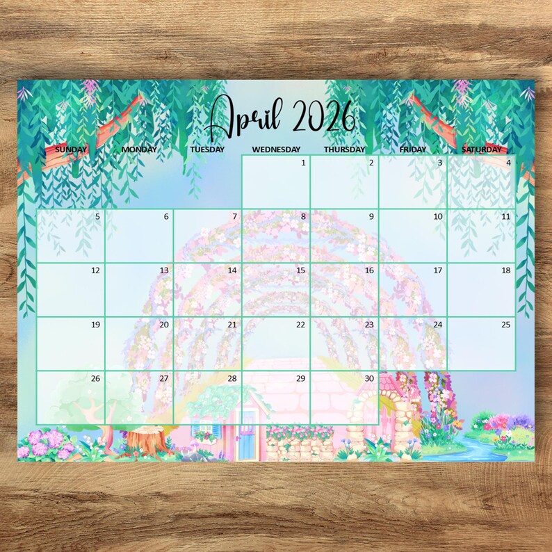 EDITABLE April 2026 Calendar, Colorful Pastel Spring Garden Calendar ...