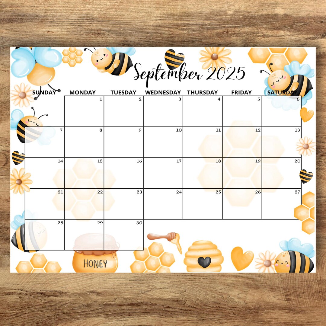 EDITABLE September 2025 Calendar, Cute Bee September Calendar 2025 ...