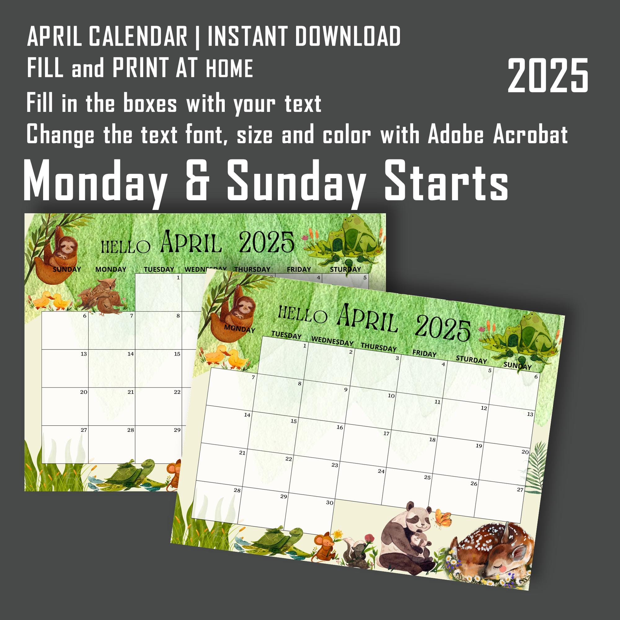 EDITABLE Printable April Calendar 2025, April Calendar With Cute ...