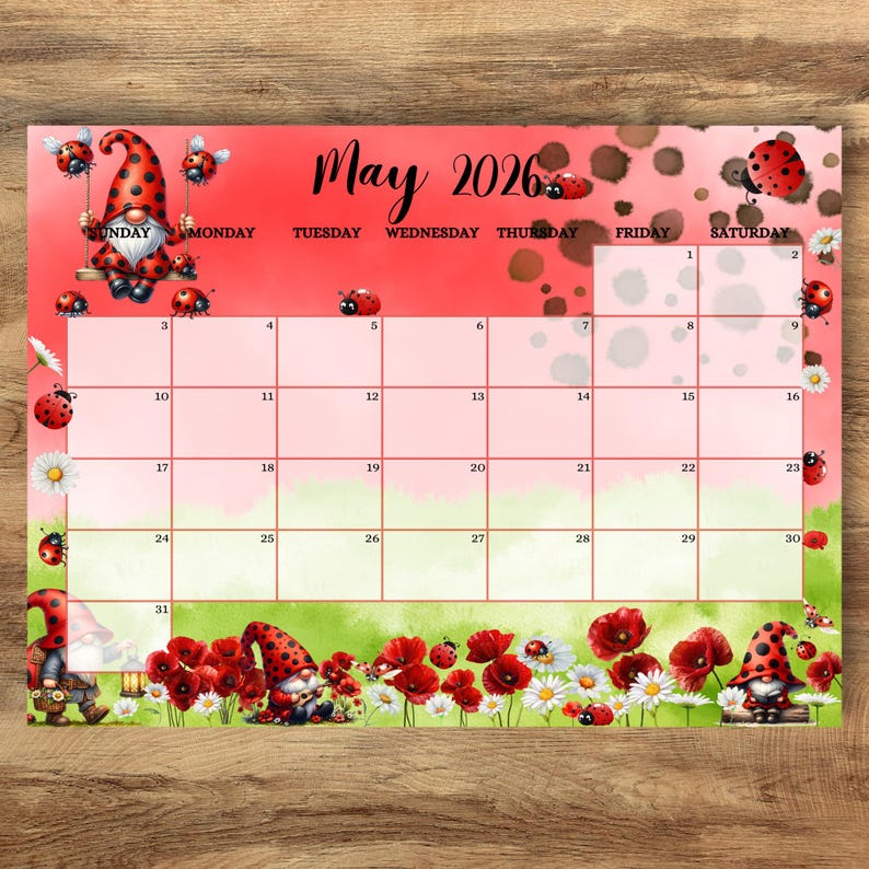 EDITABLE May 2026 Calendar, Colorful Spring Calendar W/ Flower Ladybug ...