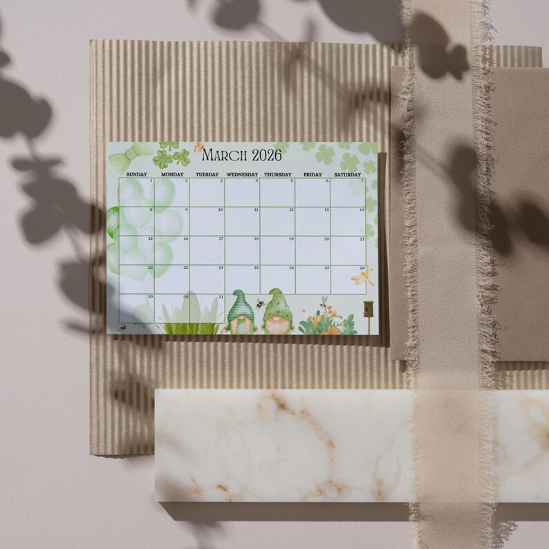 EDITABLE March 2026 Calendar, Beautiful Spring With Cute Gnome Calendar ...