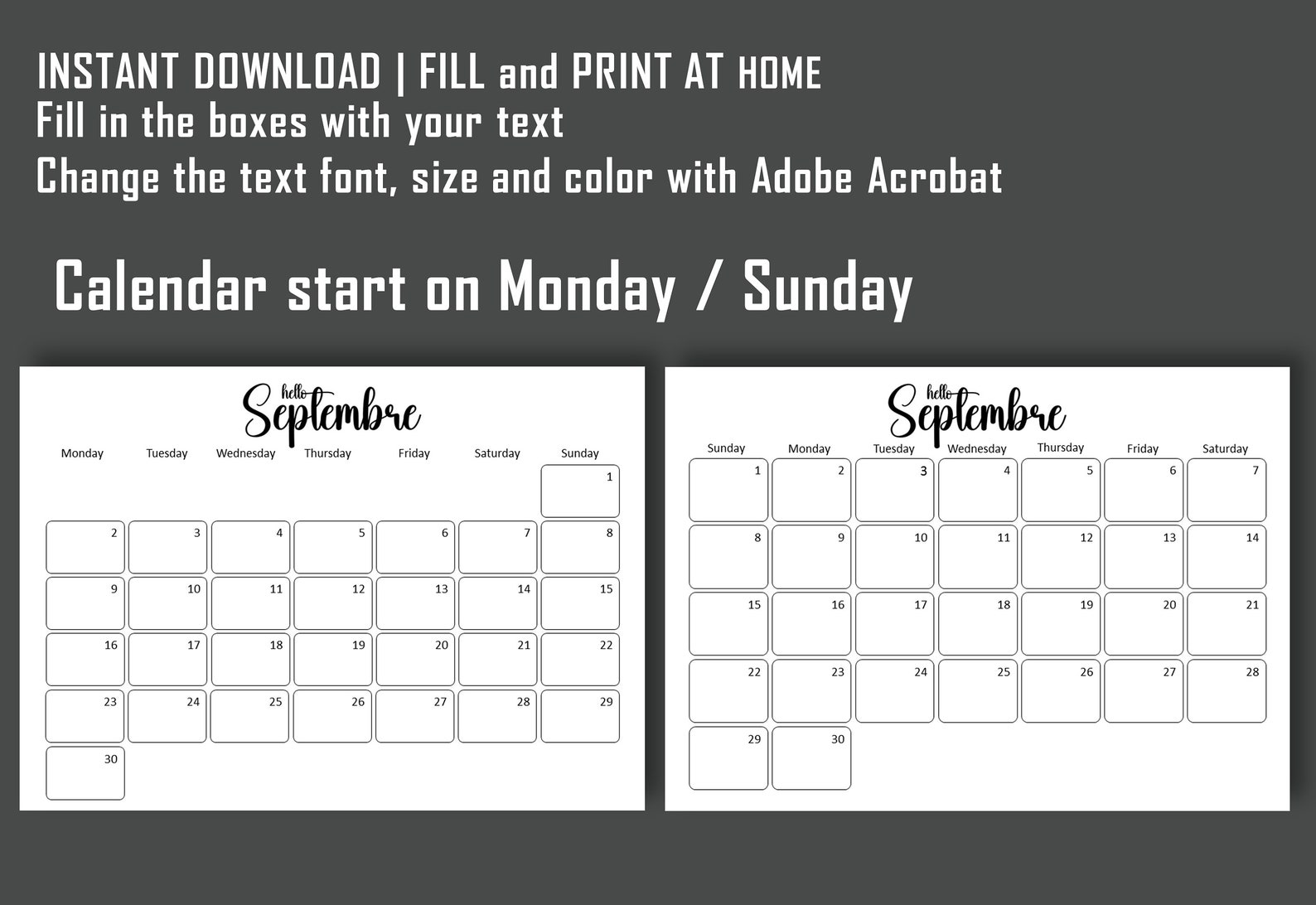 EDITIERBARER Kalender für September 2024, schöner druckbarer ...