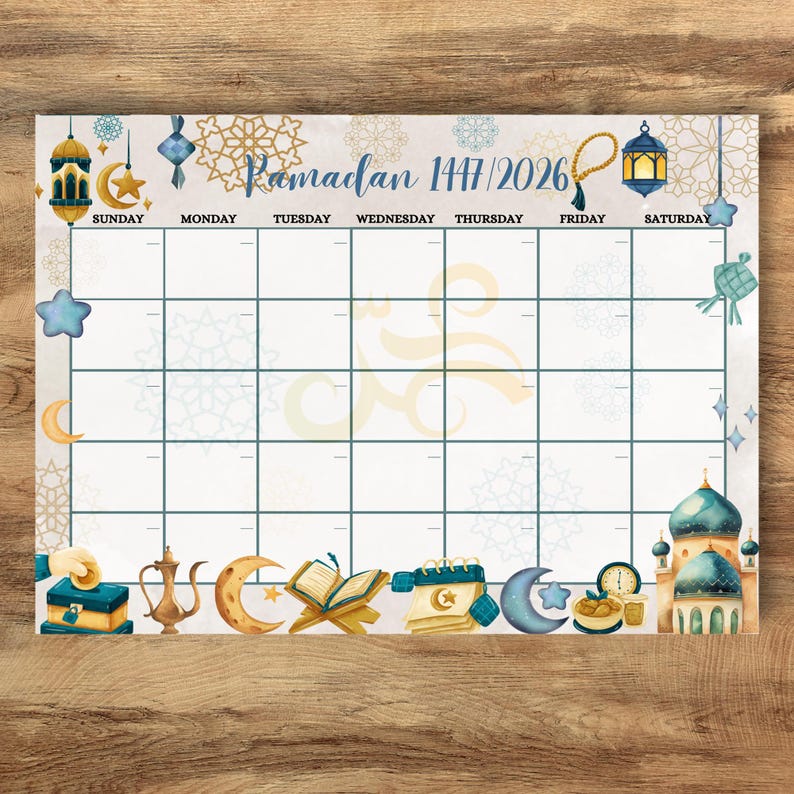 Editable RAMADAN Calendar 2026, Cute Blue Ramadan Calendar Planner ...