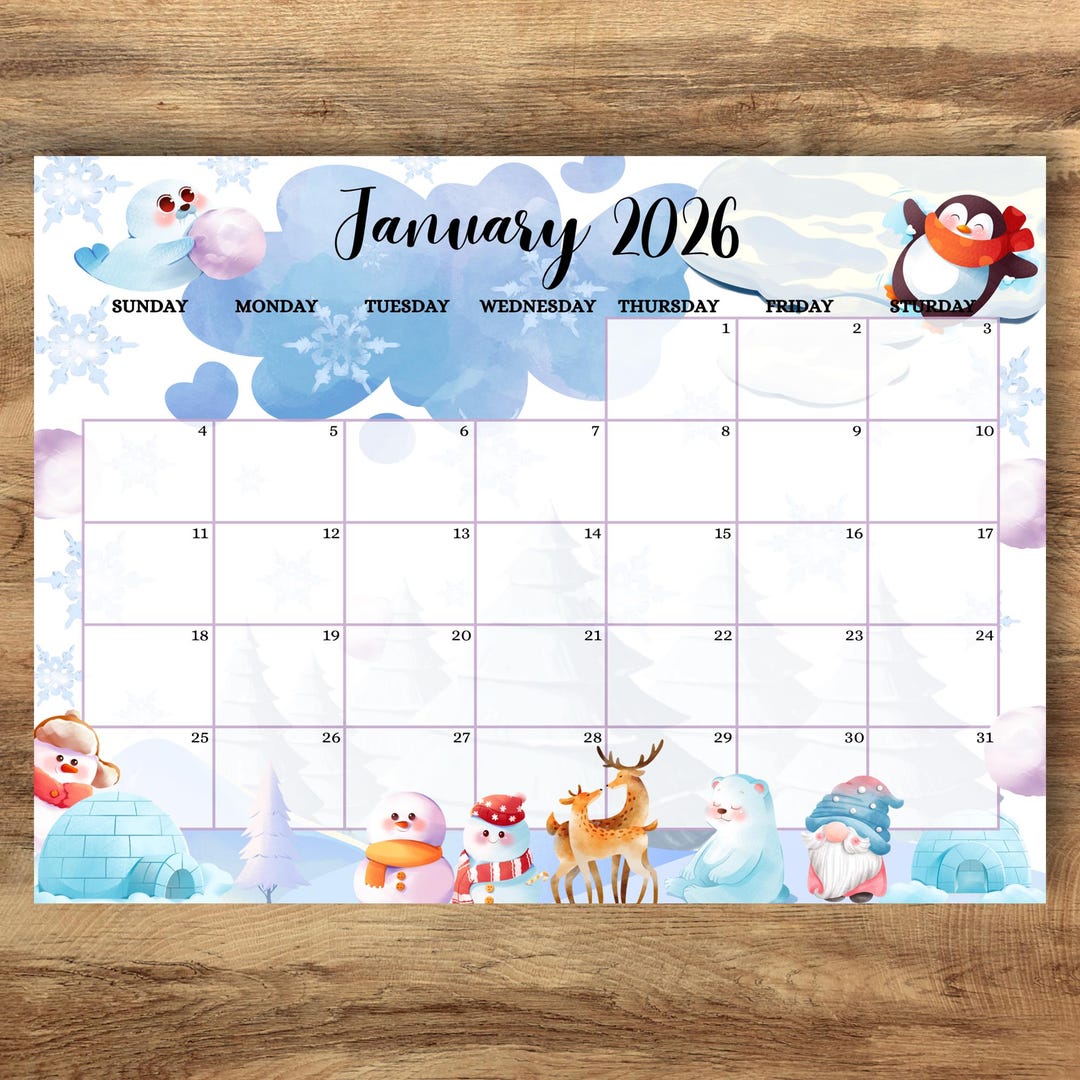 Editable Fillable January 2026 Calendar, Winter Editable Calendar 2026 ...