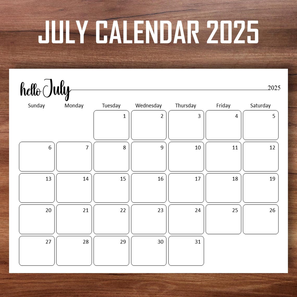 Simple July Calendar 2025, Summer Planner, Monthly Schedule, Homeschool ...