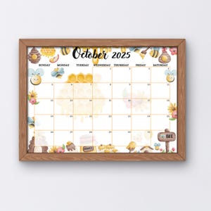 EDITABLE October 2025 Calendar, Cute Bee October Calendar 2025, Planner ...