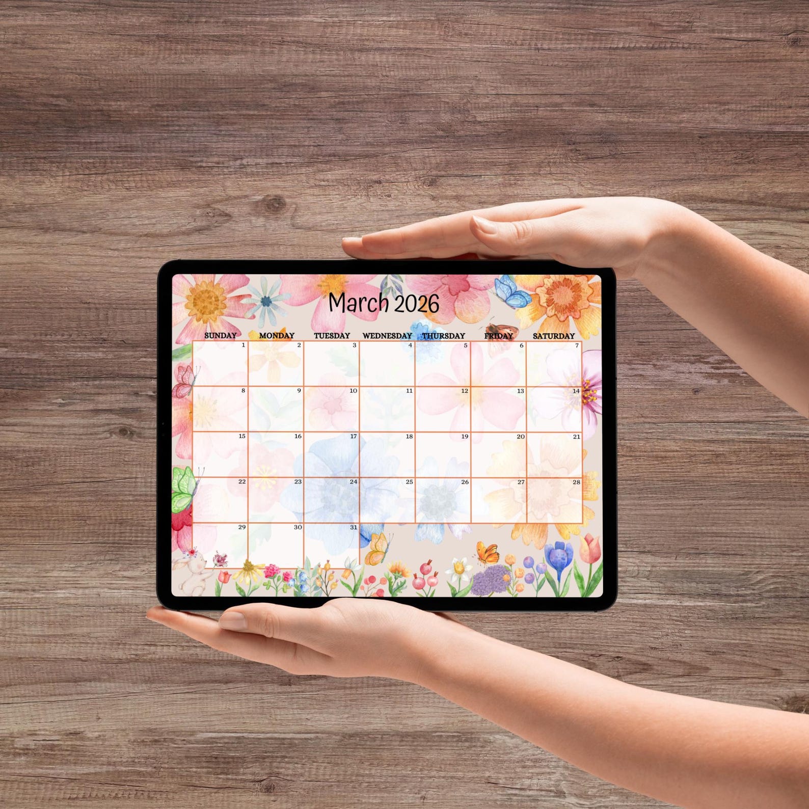 EDITABLE March 2026 Calendar, Hello Spring Flowery Calendar, Printable ...
