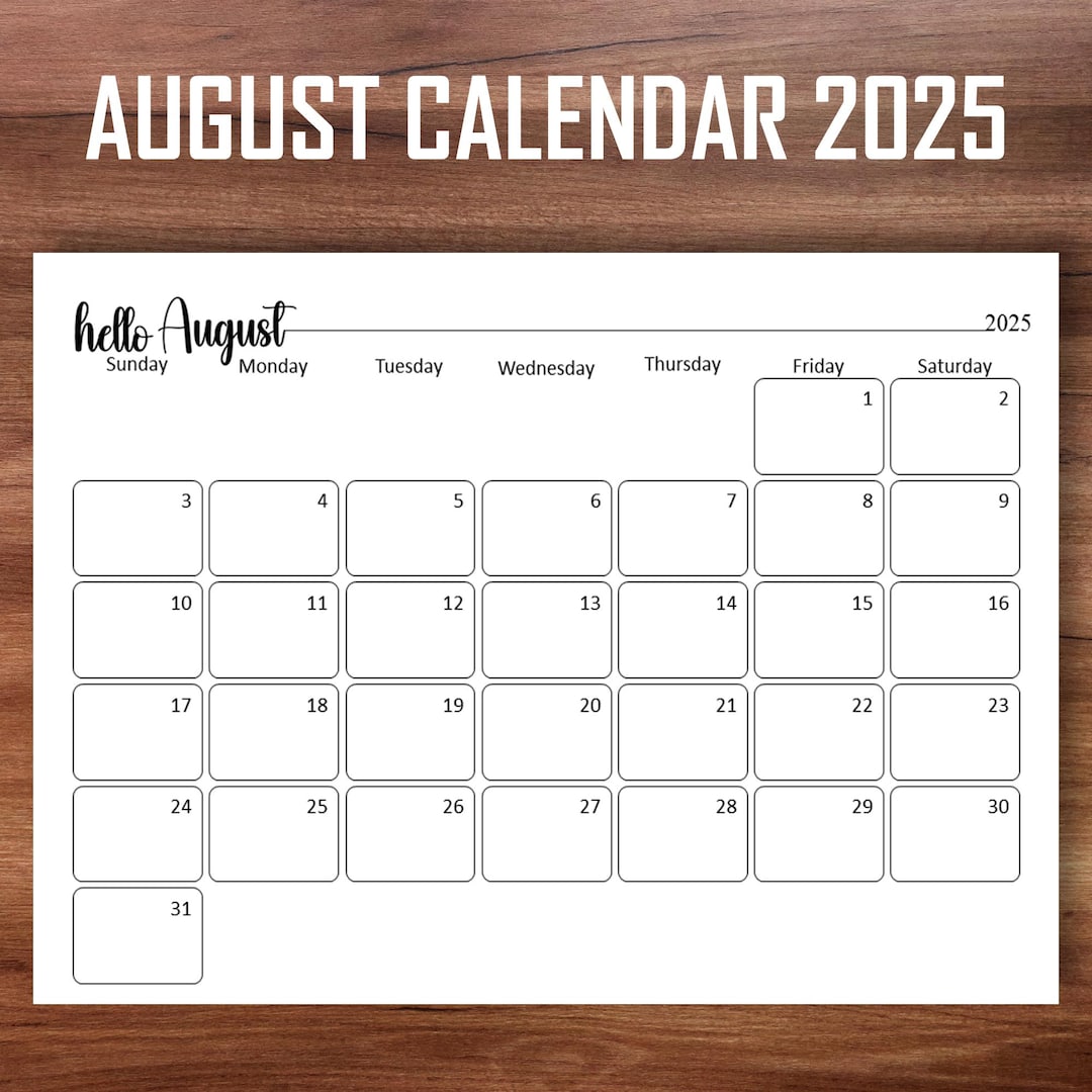 EDITABLE August 2025 Calendar, Printable Fillable Calendar 2025 ...