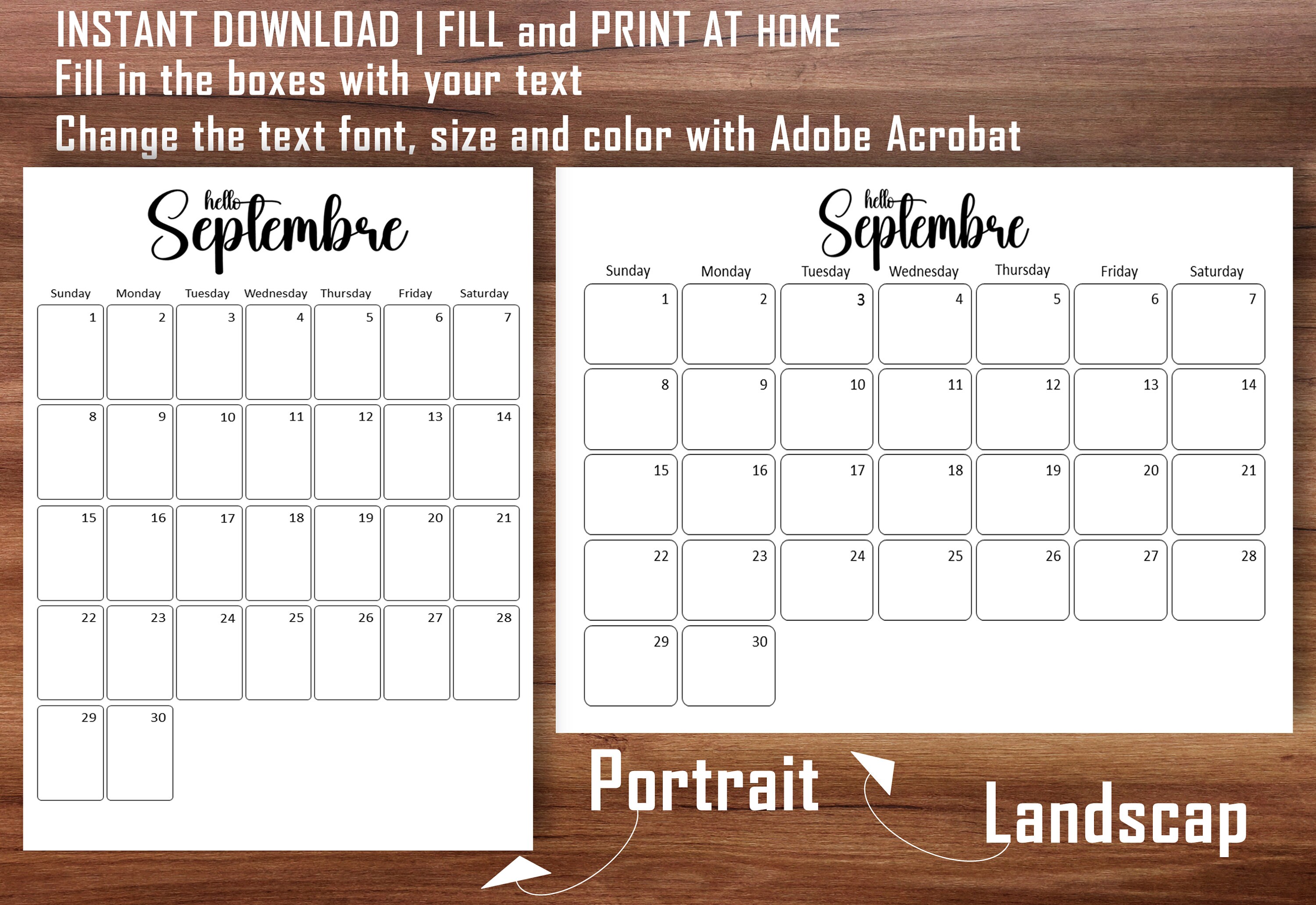 EDITIERBARER Kalender für September 2024, schöner druckbarer ...