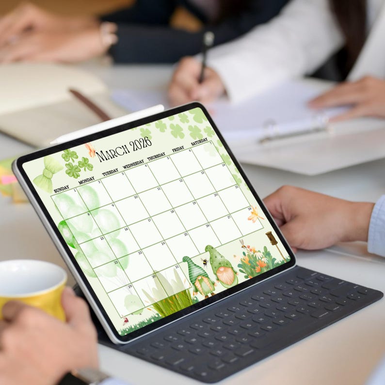 EDITABLE March 2026 Calendar, Beautiful Spring With Cute Gnome Calendar ...