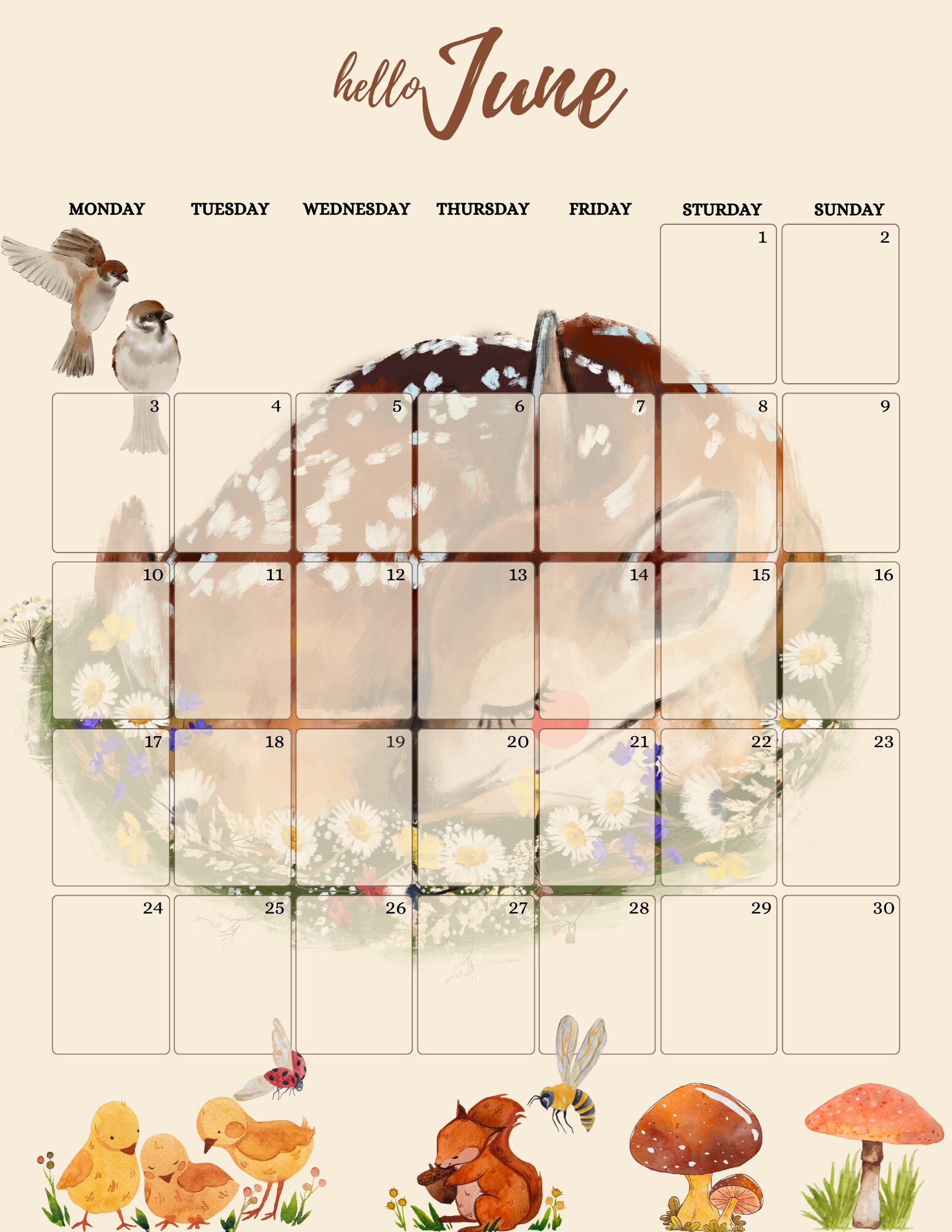 EDITABLE June 2024 Printable Calendar, Summer Planner, Printable ...