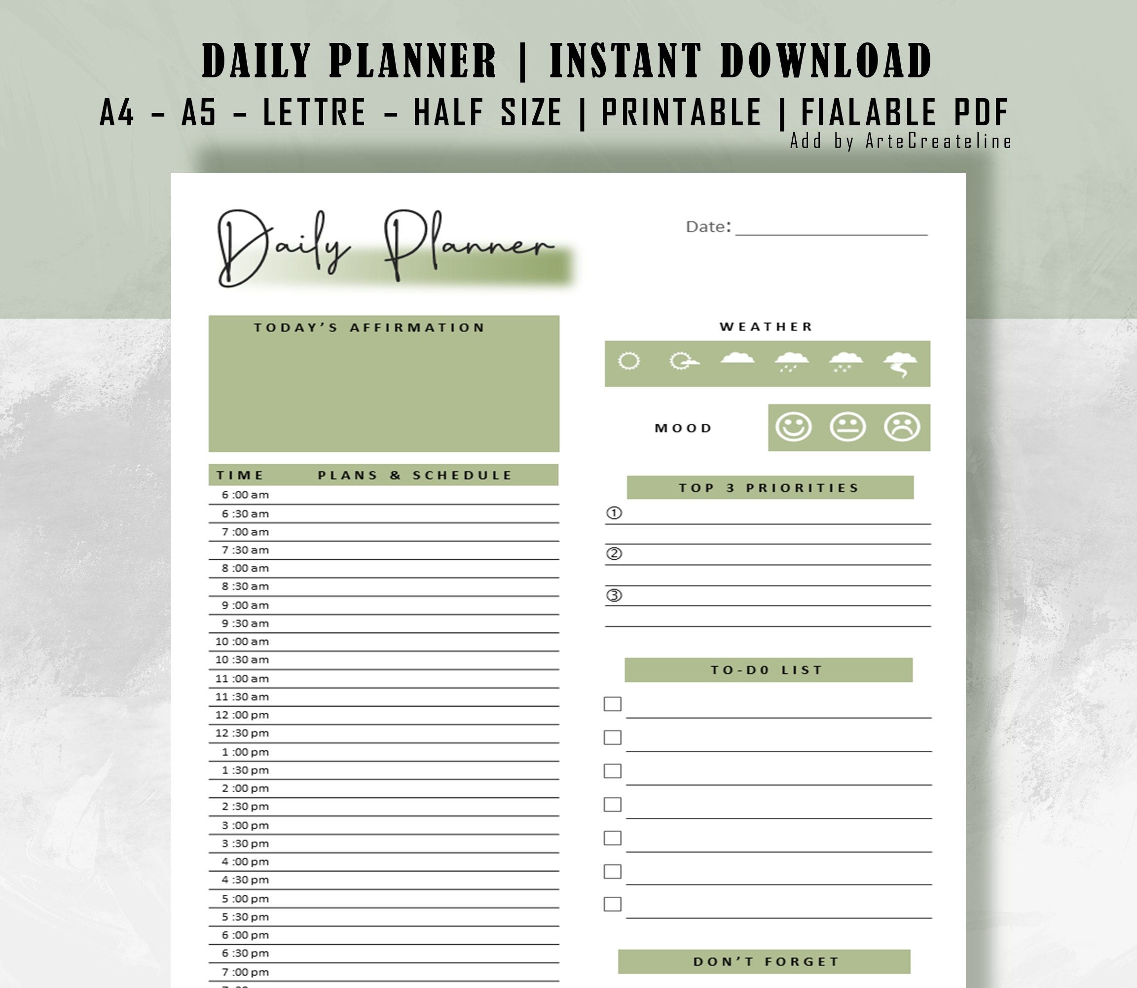 Daily Planner, Printable Productivity Daily Planner, Daily Organizer ...