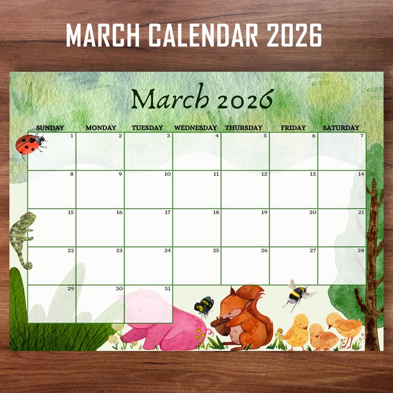 EDITABLE March 2026 Calendar, Beautiful Spring Calendar 2026, Printable ...