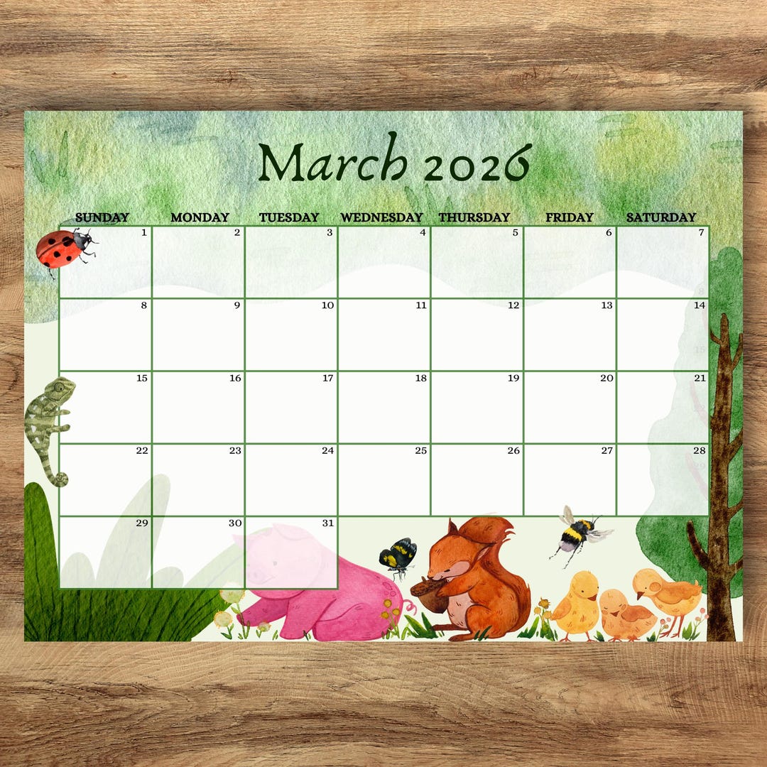 EDITABLE March 2026 Calendar, Beautiful Spring Calendar 2026, Printable ...