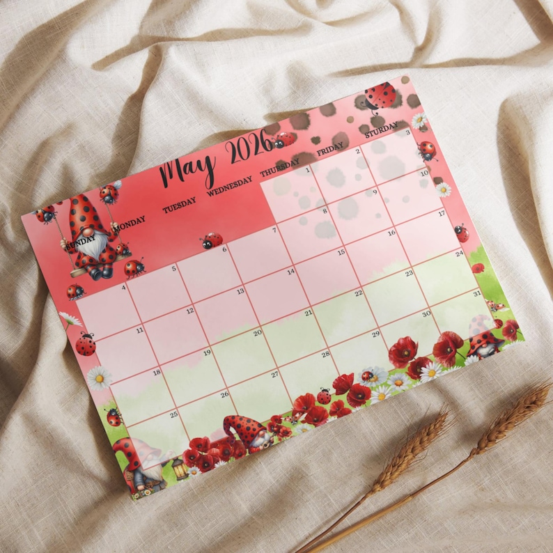 EDITABLE May 2026 Calendar, Colorful Spring Calendar W/ Flower Ladybug ...